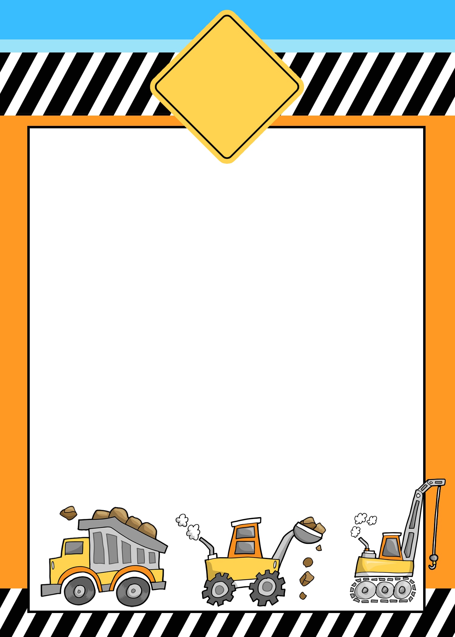 First Birthday Invitation Template Construction Birthday Invitation 