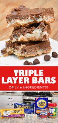 Triple Layer Bars with Chocolate and Coconut - Only 6 Ingredients