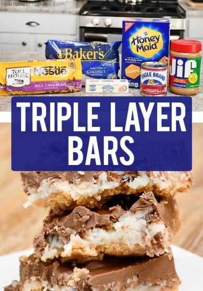 Triple Layer Bars with Chocolate and Coconut - Only 6 Ingredients